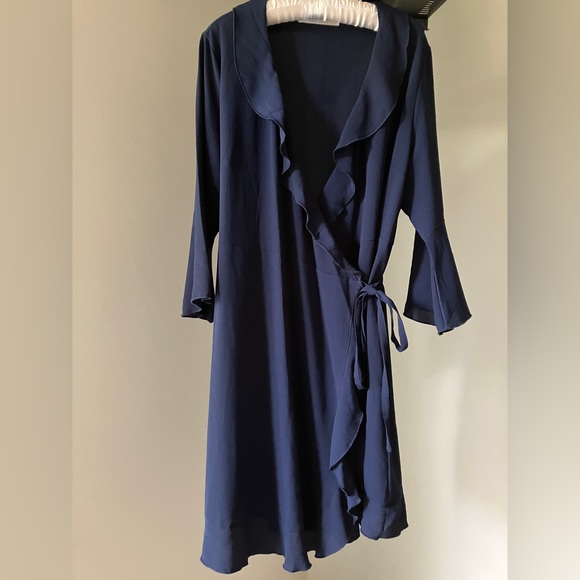 Outrageous | Dresses | Dark Blue Wrap Dress With Ruffle Edges | Poshmark